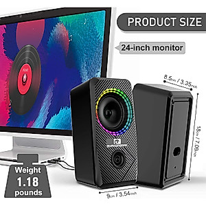 MANBASNAKE Computer Speakers RGB Gaming Speakers with 2.0 Wired USB Powered Stereo Volume Control,6 LED Modes,Dual Channel Multimedia AUX 3.5mm for PC Laptop Desktop Monitors(Black)