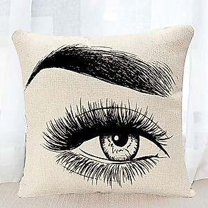 YGGQF Throw Pillow Cover Black Eyelash Beautiful Woman Eye White Brow Eyebrow Decorative Pillow Cushion Cover Pillowcase 18 x 18 Inch Square Pillow Case
