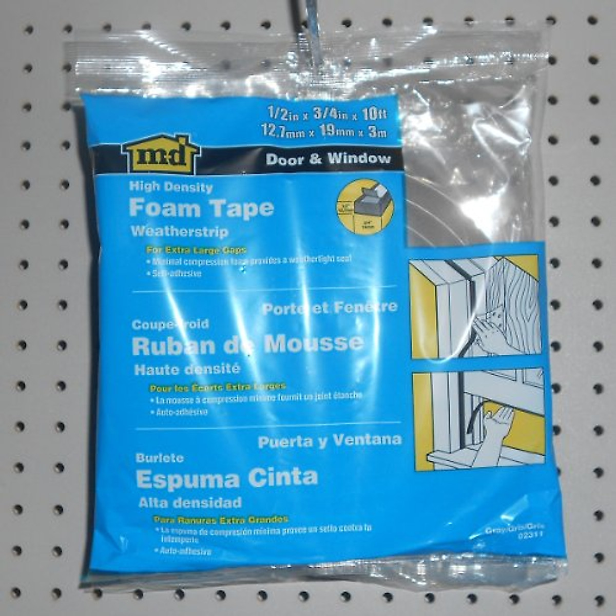 M-D 02311 Closed-Cell Weather-Strip, 3/4 in W X 10 ft L X 1/2 in T, Grey, Packaging May Vary