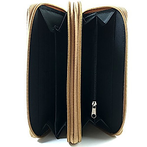 Justin West Horse Embroidery Studded Turquoise Stone Concealed Carry Handbag Purse Matching Wallet (Black Beige Handbag and Wallet Set)