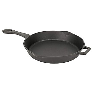 Bayou Classic 7432 12-in Cast Iron Skillet Features Helper Handle and Pour Spouts Perfect For Searing Braising Frying and Baking Pies and Cobblers