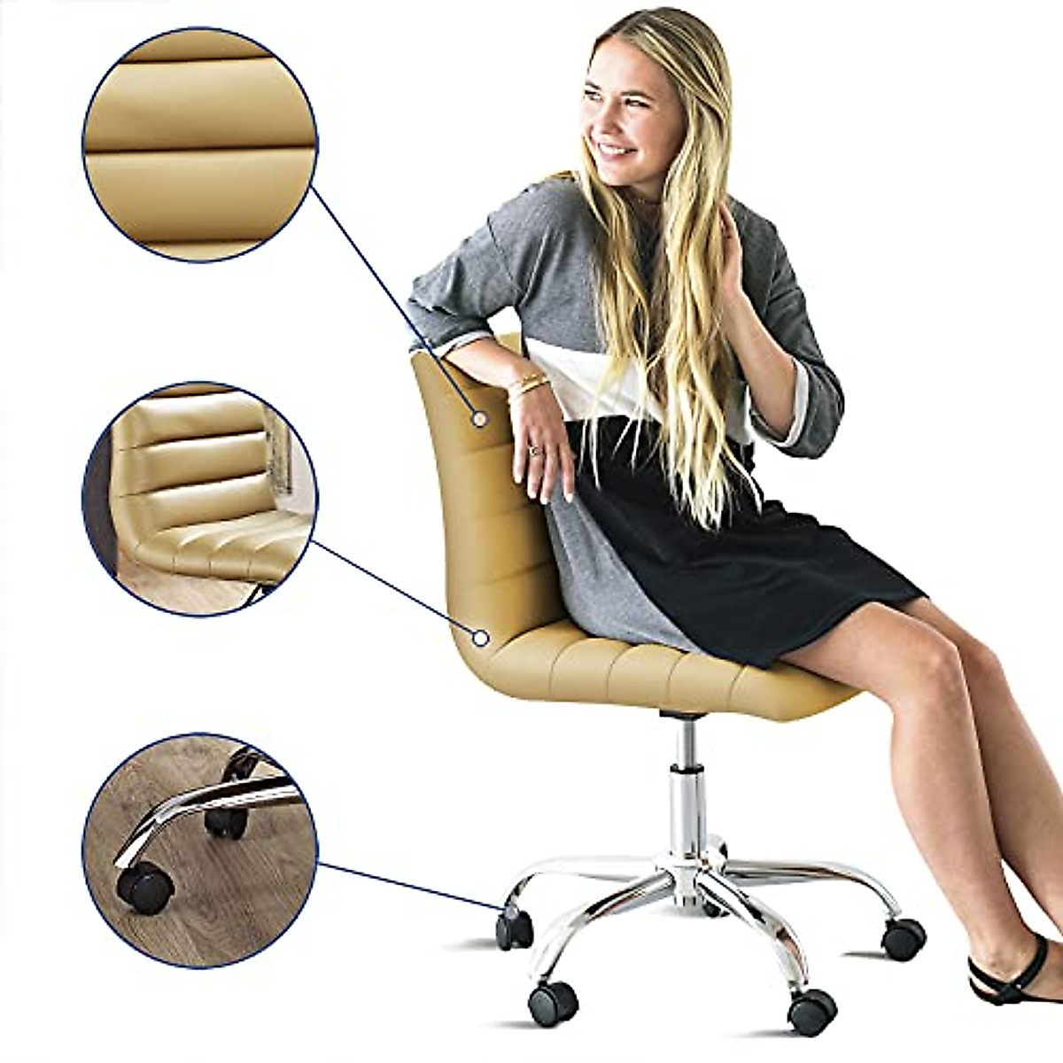 Modway Ripple Ribbed Armless Mid Back Swivel Computer Desk Office Chair In Tan