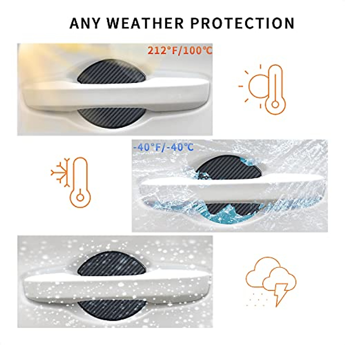 TANGSEN 4Pcs Universal 3D Carbon Fiber Texture Car Door Handle Paint Scratch Protector Non-Marking TPU Personalize Protective Pad Sticker