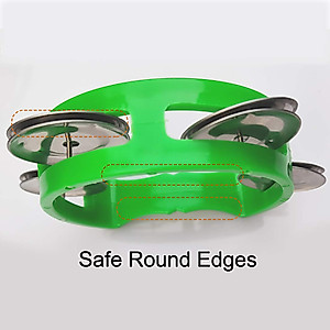 Bealuffe Tambourine Mini Hand Bell Percussion Musical Instrument Small Tambourine (Green 2 Pack)