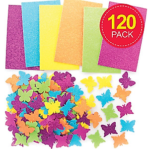 Baker Ross FE153 Butterfly Glitter Foam Stickers - Pack of 120, Kids Stickers, Ideal for Children's Arts and Crafts Projects, Great for Card Making and Scrapbook Supplies