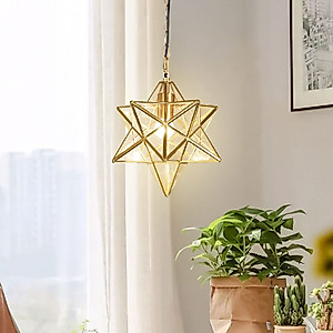 IBalody Moravian Star Pendant Light Gold Copper Hanging Light Star Lights Fixture Dining Room Kitchen Island Pendant Lighting Pendant Lamp 11 in with Clear Glass Shade