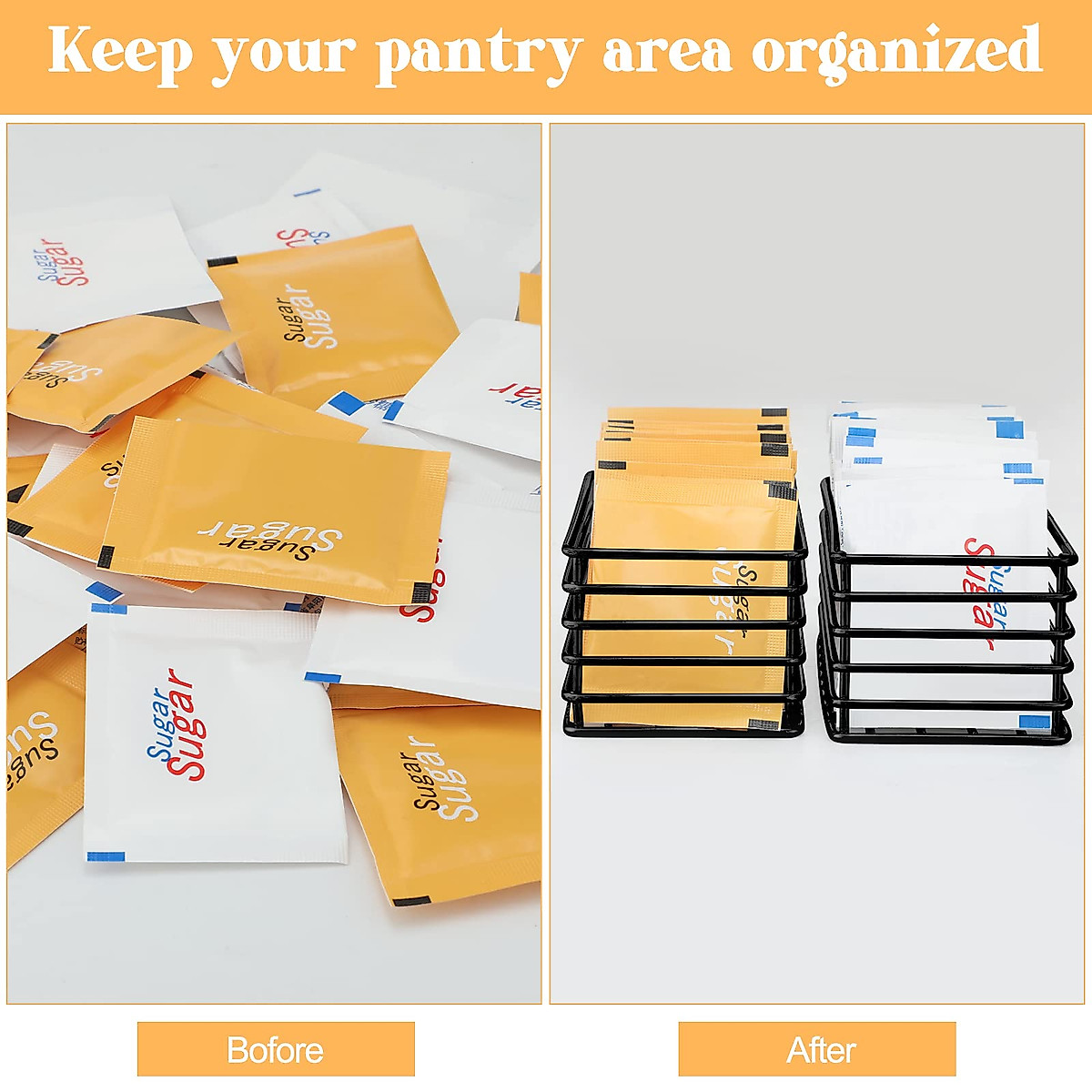 2 Pcs Sugar Packet Basket Sugar Packet Rack Sugar Packet Holder Small Sugar Caddy Iron Sugar Packet Organizer for Coffee Bar Tea Storage, 4.5" x 2.25" x 1.75" (Black)