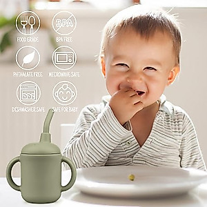 Mintlyfe Baby Sippy Cup, Silicone Trainer Cup Toddler for Boys and Girls, Training Straw Cup, Unbreakable, Spill Proof and Non-Slip Handles Sippy Cup for Toddlers, 4oz (Sage)