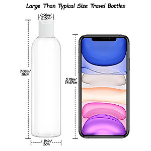 ZLEVEAYN 2 Pack 8 oz Clear Plastic Bottles with White Disc Caps Refillable Empty Squeeze Containers Cosmetic Bottles for Toiletries Conditioner Shampoo Lotions Gels