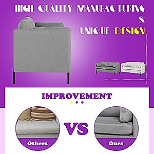 TYBOATLE Upholstered Modern Loveseat Sofa Couch with 2 Rectangular Pillows and Metal Legs, 55" W Fabric Comfy Couches for Living Room, Bedroom, Compact Small Space, Apartment, Office (Grey)