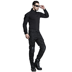 SINAIRSOFT US Army Uniform Shirt Pants with Knee Pads Tactical Combat Airsoft Hunting Apparel Camo BDU (Black,US M =Asian Tag XL)