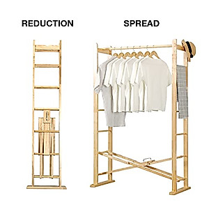 ITSRG Wooden Clothing Rack, Clothes Garment Coat Rack, Clothing Rack for Hanging Clothes, Portable Clothes Organizer, Foldable hanger for Bedroom, Living Room (Natural Rubber Wood, Natural)