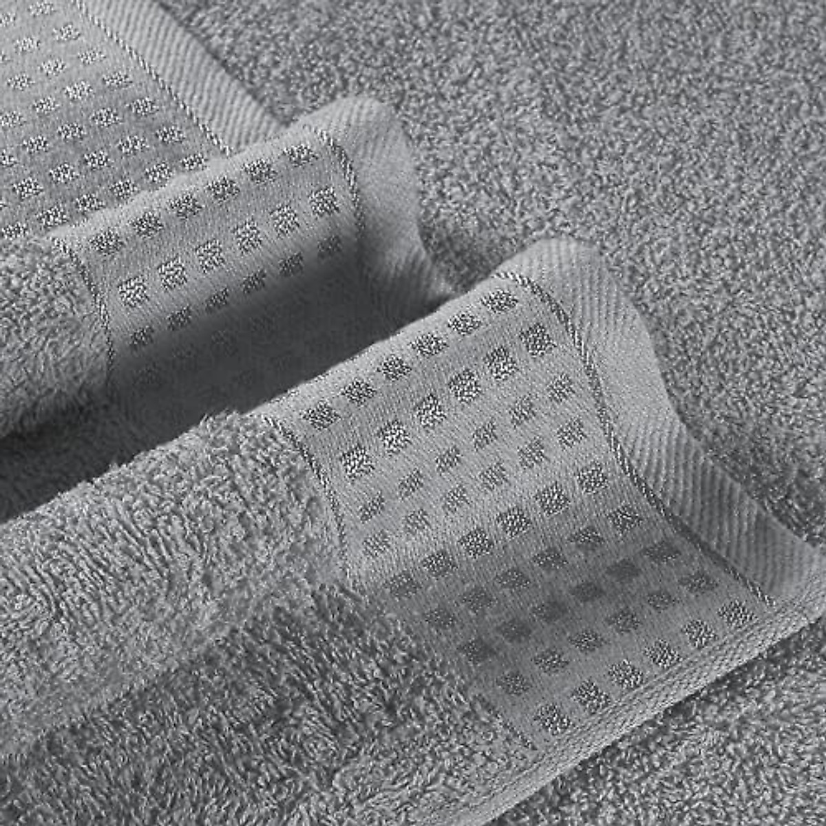 GLAMBURG 100% Cotton Ultra Soft 6 Pack Towel Set, Contains 2 Bath Towels 28x55 Inches, 2 Hand Towels 16x24 Inches & 2 Wash Coths 12x12 Inches, Compact Absorbent Lightweight & Quickdry - Light Grey