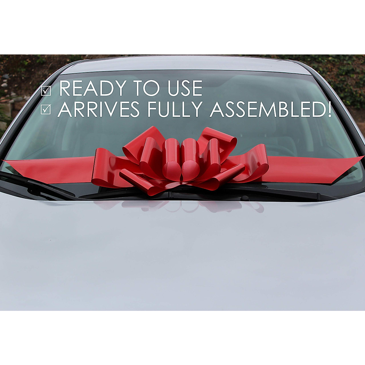 Big Red Car Bow Ribbon - 25" Wide, Fully Assembled Large Gift Decoration, Valentine's Day, Christmas, Large Gift Bow, Birthday, Anniversary, School Dance, Fundraiser