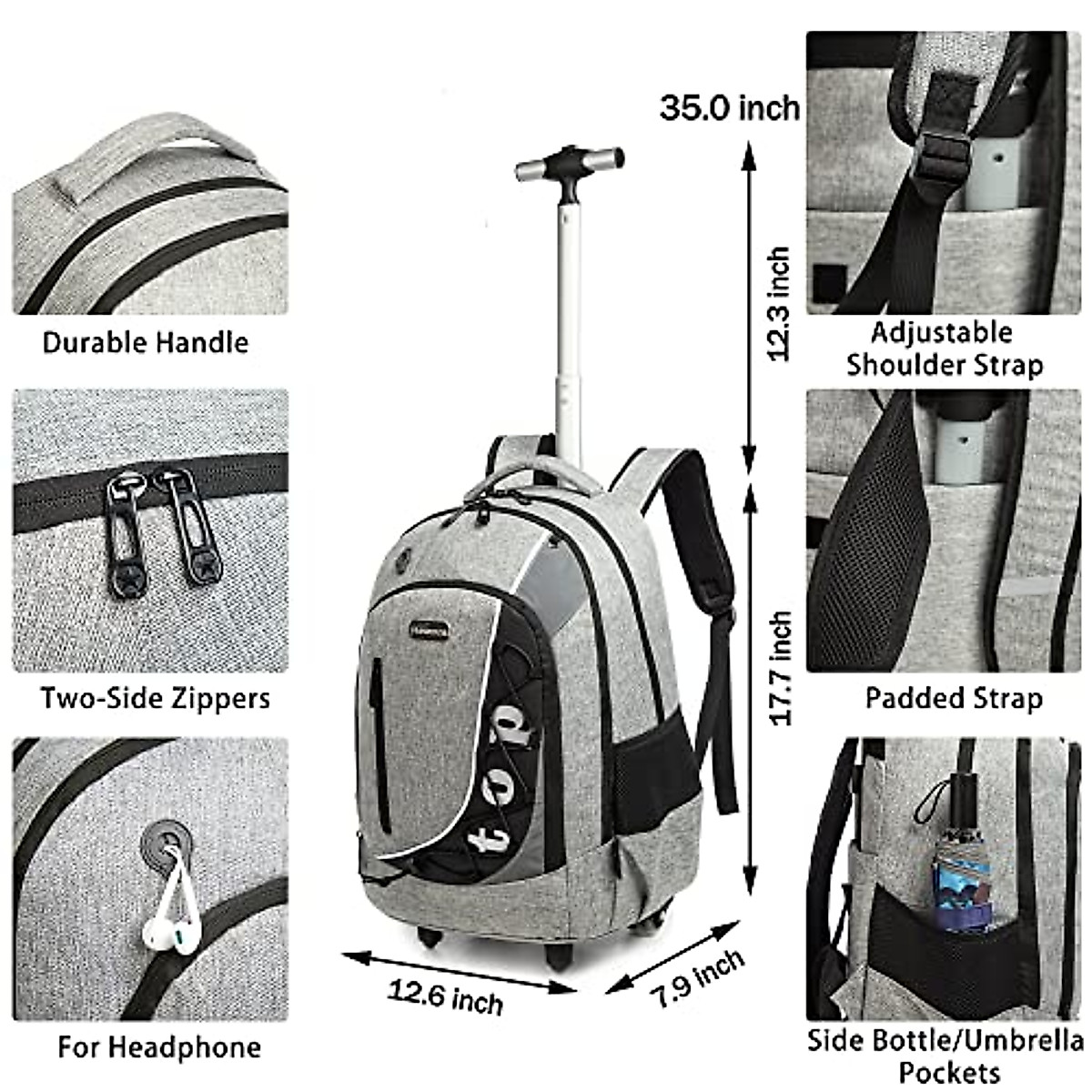 MOHCO Rolling Backpack 18inch with Lunch Bag and Pencil Case Wheeled School Bookbag for Boys and Girls