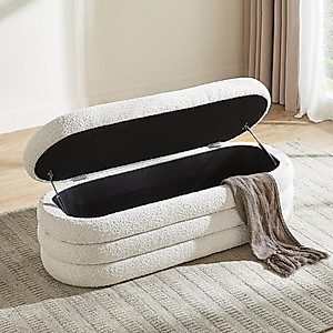 BFD Storage Ottoman Bench 49.2 Inch Upholstered Fabric End of Bed Storage Bench Aesthetic Large Foot of Bed Storage Bench for Bedroom Living Room Entryway (Ivory)