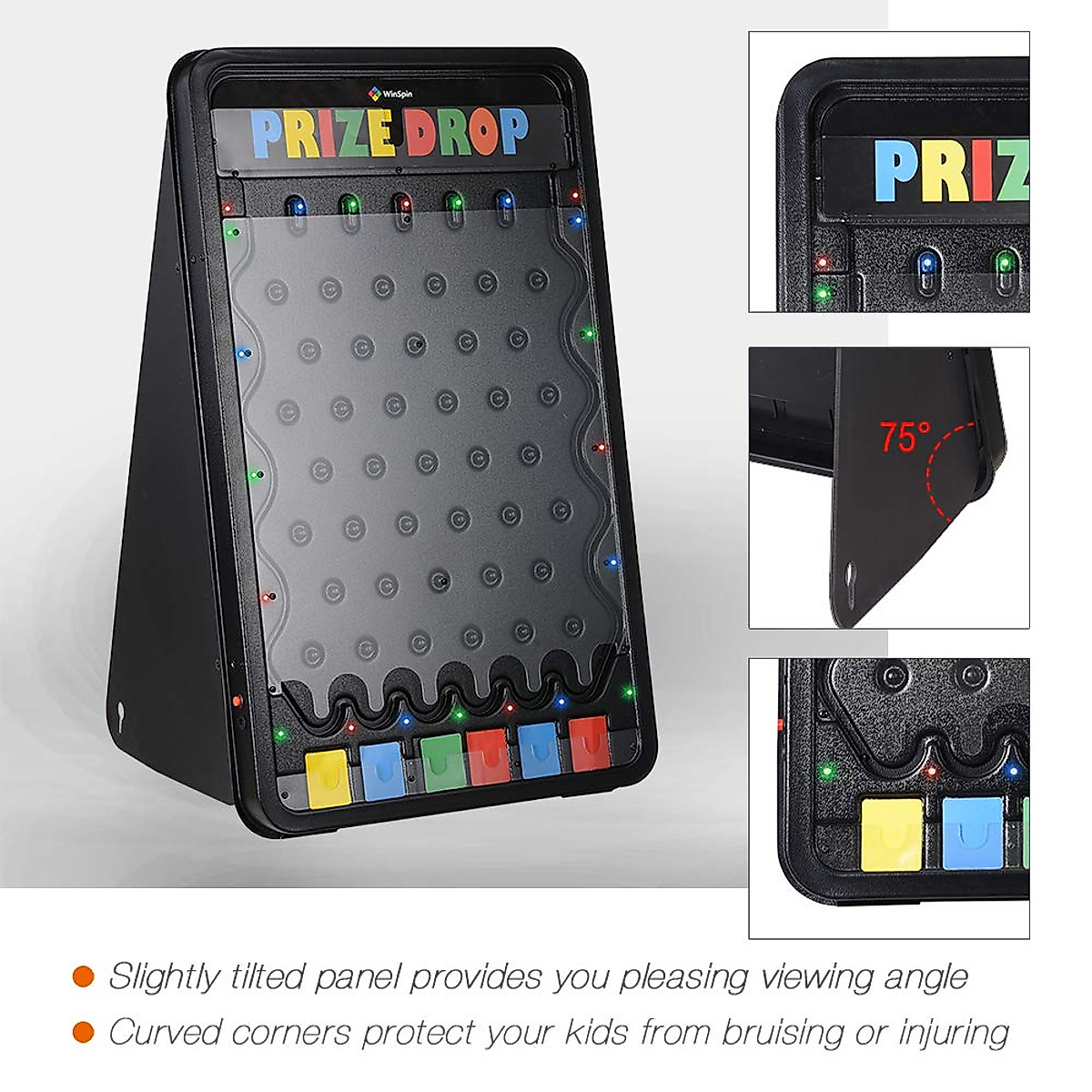 WinSpin 30"x19" Prize Drop Board Foldable Stand Disk Drop Board Game Customizable 6 Slots with 10 Pucks for Carnival Tradeshow Party, (with Multi-Colored LED Light)