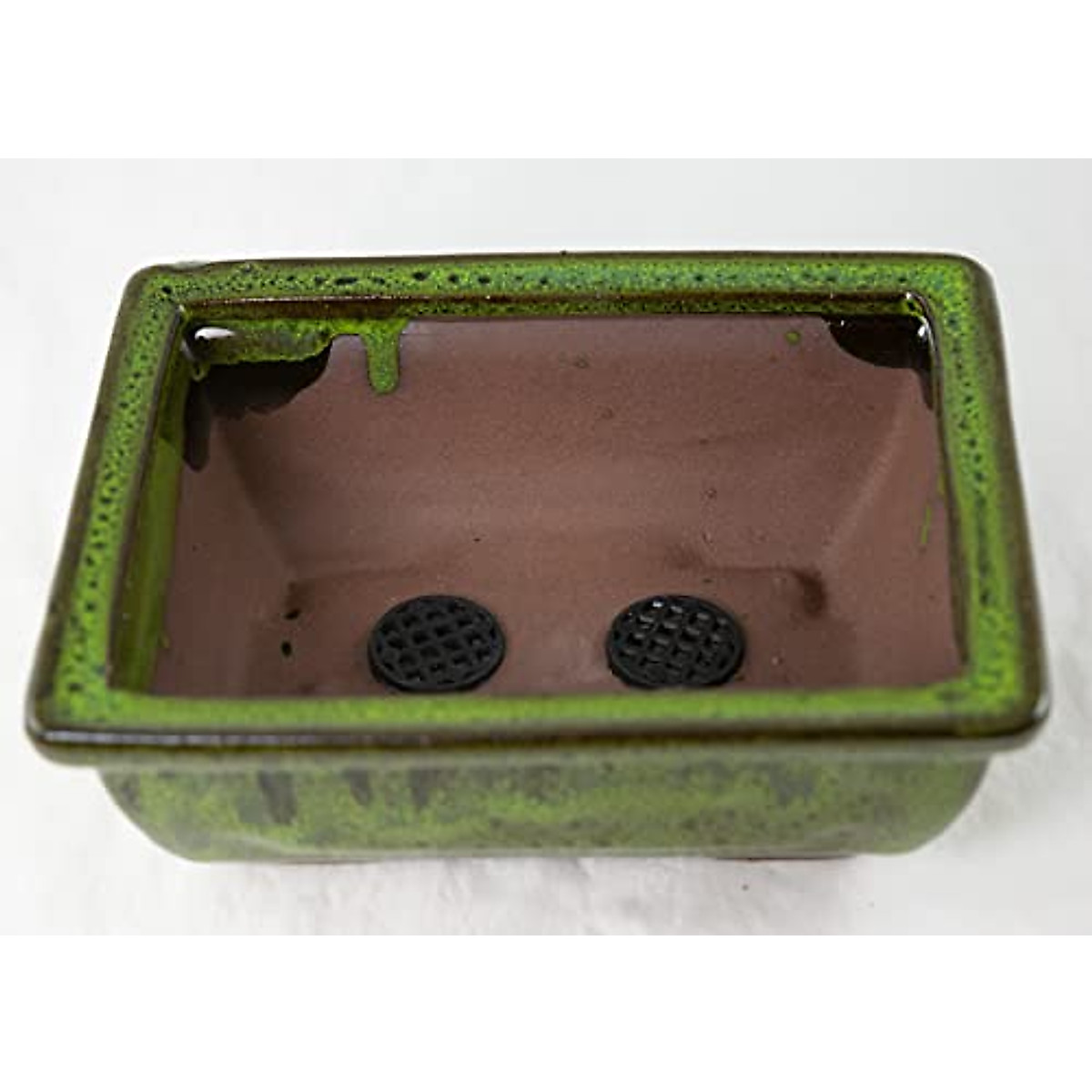 Rectangular Shohin Bonsai Pot, Cactus & Succulent Planter 6"x 4.5"x 2.25" w/Mesh & Wire - Moss Green