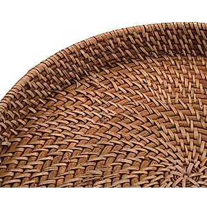 16.9 inch Rattan Tray, Round Wicker Tray with Cut-Out Handles, Woven Serving Tray for Dining/Coffee Table