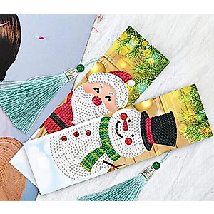Christmas Bookmark Diamond Painting Kit - pigpigboss 4 Pack 5D Diamond Painting Art Crystal Rhinestones Snowman Bookmark Diamond Painting Set Christmas Tree Diamond Dot Bookmark Book Decor (21 x 6 cm)