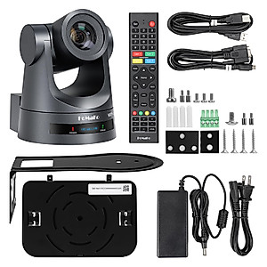 FoMaKo NDI PTZ Camera, 20X-NDI Camera with HDMI 3G-SDI IP Live Streaming PTZ Camera for Church Worship Video Production Education Events PoE 1080P 60FPS for vMix OBS Wirecast (KN20AG Gray)