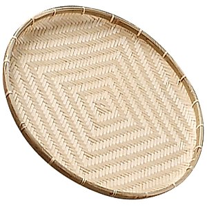 BESTonZON Handmade Bamboo Woven Basket Tray No Hole Bamboo Sieve Basket Wicker Basket for Vegetables Round Flat Shallow Basket Wall Art Ornament for Farmhouse Decor