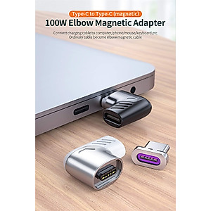 Magnetic USB C to C Charging Cable Adapter Right Angle USB-C Type C Cable Convert 100w PD Charge 480Mbp/s Data Transfer Compatible with MacBook Pro/Air Smartphone Tablet USB-C Devices-2 Pack