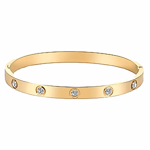 VPKJewelry Stainless Steel for Women Men Bracelet Bangle Yellow 18k Gold Plated Diamonique CZ stone crystal (Gold, 7.50)