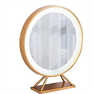 ESRADA Bathroom Mirror Makeup Mirror,Dimmable Tabletop Cosmetic Mirror,Golden Makeup Mirror,Table Mirror with Stand for Desk Single Sided Vanity Mirror,Touch Control and 3 Color Modes