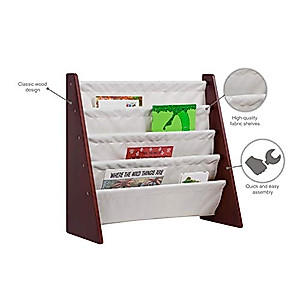 Wildkin Kids Canvas Sling Bookshelf for Boys and Girls, Wooden Design Features Four Fabric Shelves, Keep Bedrooms, Playrooms, and Classrooms Organized, Measures 25 x 24 x 11 Inches (Cherry w/ Tan)