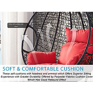 SK CHUMRA Egg Chair Cushion Hanging Basket Chair Pads Wicker Rattan Hanging Seat Cushion Nonslip Soft Headrest & Armrest Outdoor Porch Backyard UV Resistant Patio Hammock Swing Cushions (Red)