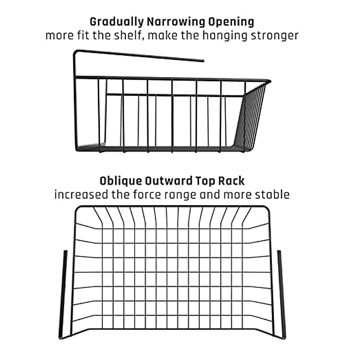 iSPECLE Under Shelf Basket and Stackable Under Shelf Basket, 6 Pack Black Wire Basket Under Shelf for Storage and 4 Pack Black Wire Storage Basket for Storage Pantry, Bundle Sales - Set o