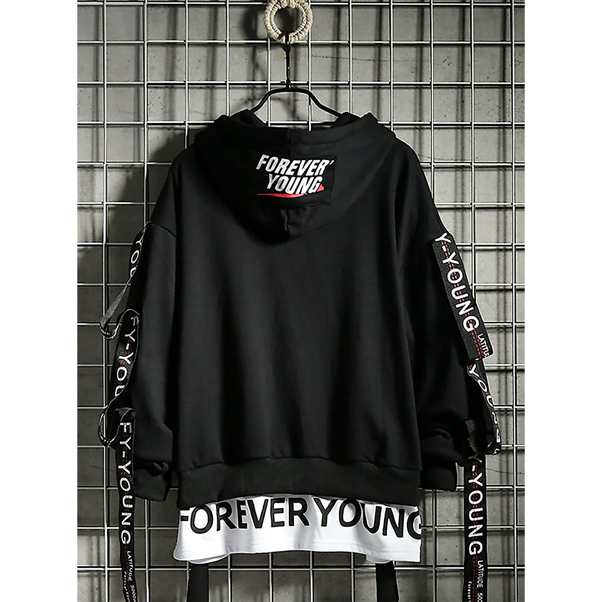 DUDHUH Mens Hoodie Fashion Pullover Letter Print Tracksuit Techwear Casual Coat Hip-Hop Sweatshirt Black