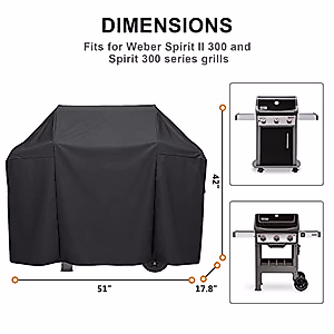 Grisun Grill Cover 51 inch - 7139 Gas Grill Cover for Weber Spirit II 300 and Spirit 300 Series Grills, Waterproof and UV-Resistant BBQ Cover for Spirit I&II 310, E310, 310, E330 and E315 Grill