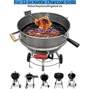 BBQSTAR Universal Stainless Steel 22.5-in Kettle Grill Rotisserie Kit-Rotisserie Ring/Spit Motor Driver/4-Prong Meat Forks/Wooden Handles-for Weber/Napoleon/Kingsford 22-in Kettle Charcoal Grills