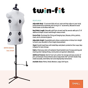 Dritz Twin-Fit Adjustable Dress Form, Small, Silver Gray