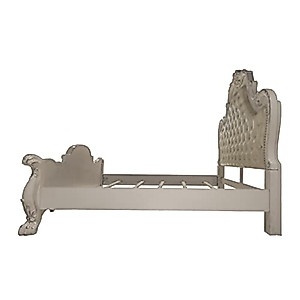 Acme Dresden Wooden Bed with Faux Leather Upholstery in Bone White