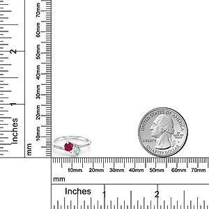 Gem Stone King 10K White Gold Forever United 2 Stone Red Ruby and White Simulated Opal and Diamond Engagement Ring For Women (0.72 Cttw, Round, Avaiable in Size 5,6,7,8,9)