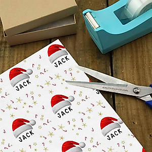 YESCUSTOM Personalized Name Wrapping Paper, 58"x23" Custom Christmas Wrapping Paper Rolls with Santa Hat candy cane, Christmas Gift Wrap for Him Her Boys Girls Mom Dad