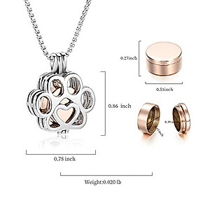 Pet Cremation Jewelry For Ashes For Dog/Cat Paw Stainless Steel Memorial Locket Urn Necklace Inside Mini Case Keepsake Cremation Jewelry Women Men (Silver With Rose gold)