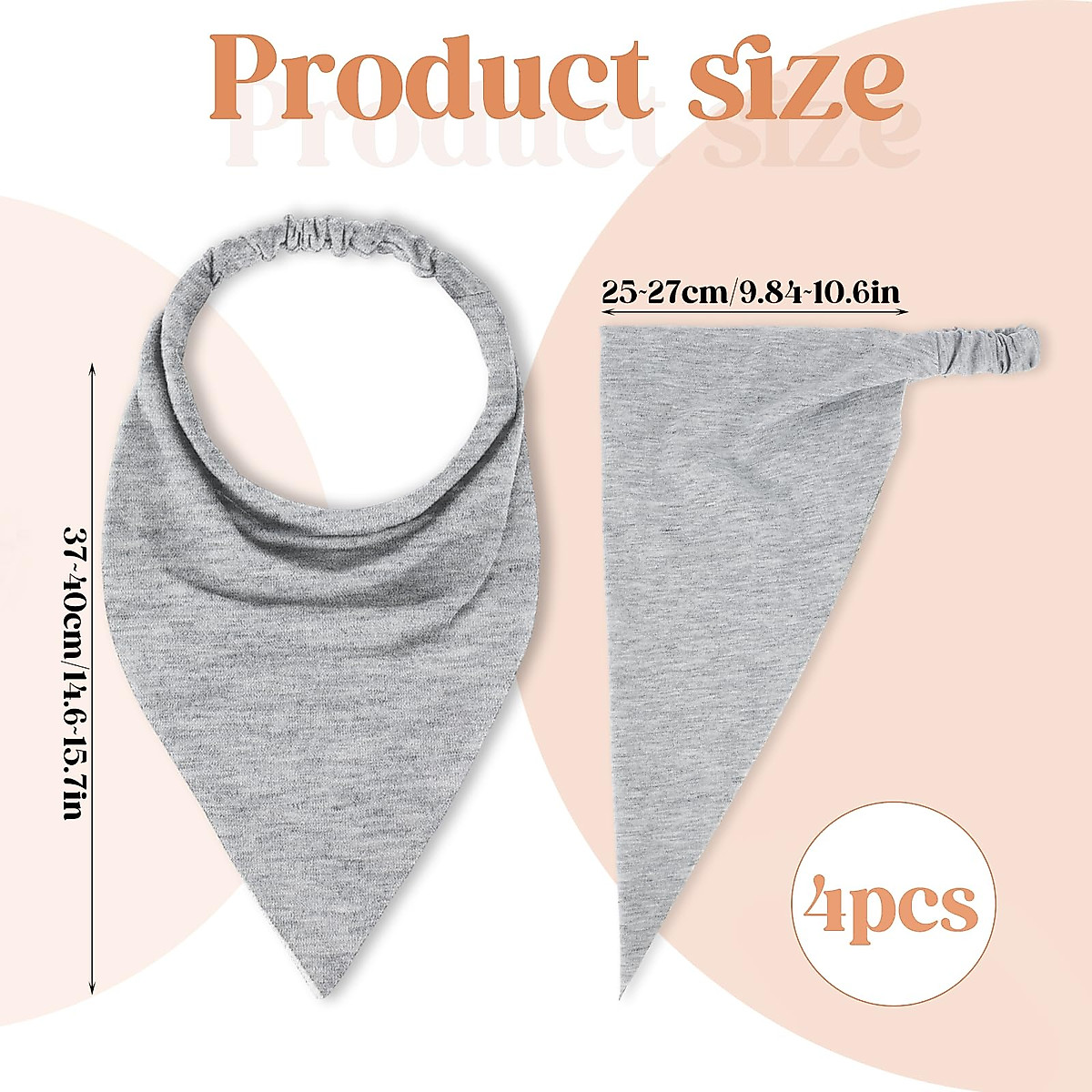 Gjinxi Elastic Scarf Headband 4Pcs Triangle Bandana 13 Inch Large Boho Head Scarves Non Slip Headpiece Summer Hair Kerchief Wraps Solid Color Stretch Hair Accessories Fit Teen Girls Travel Party