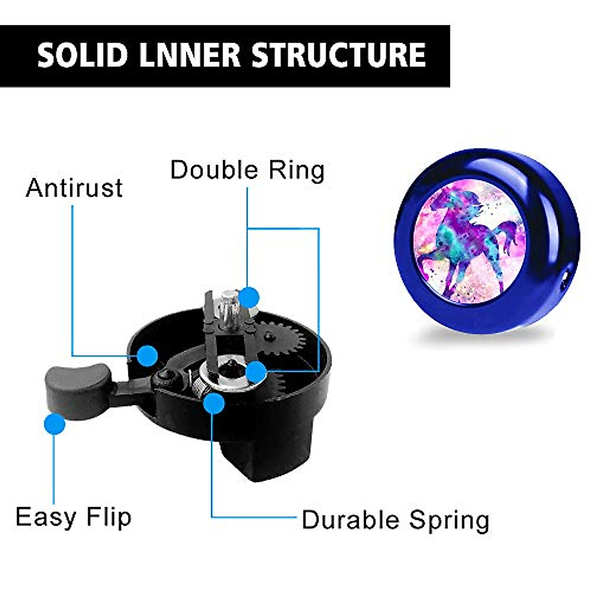 ZYCCW Customized Design Bike Bicycle Bell, Loud Long Crisp Clear Sound for Adults Kids Mountain Road Bike BMX Electric Bike (Nebula Unicorn)