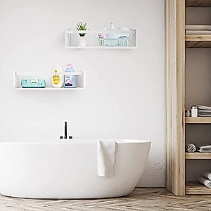 BESSLEE Floating Book Shelves for Kid’s Room, Minimalist Nursery Wall Décor Toddler Storage Natural Wood, 16” Long Bathroom Bedroom Living Room Office Hanging Organizer, Set of 2, Classic White