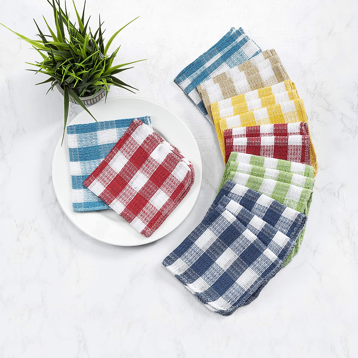 American Linen 18 Cotton Kitchen Dish Cloths Value Pack– Vibrant, Reusable and Washable Dish Cloths -18-Pack Set Quality Hand Cloths 12x12 inches Waffle Weave Total Weight 400 Grams