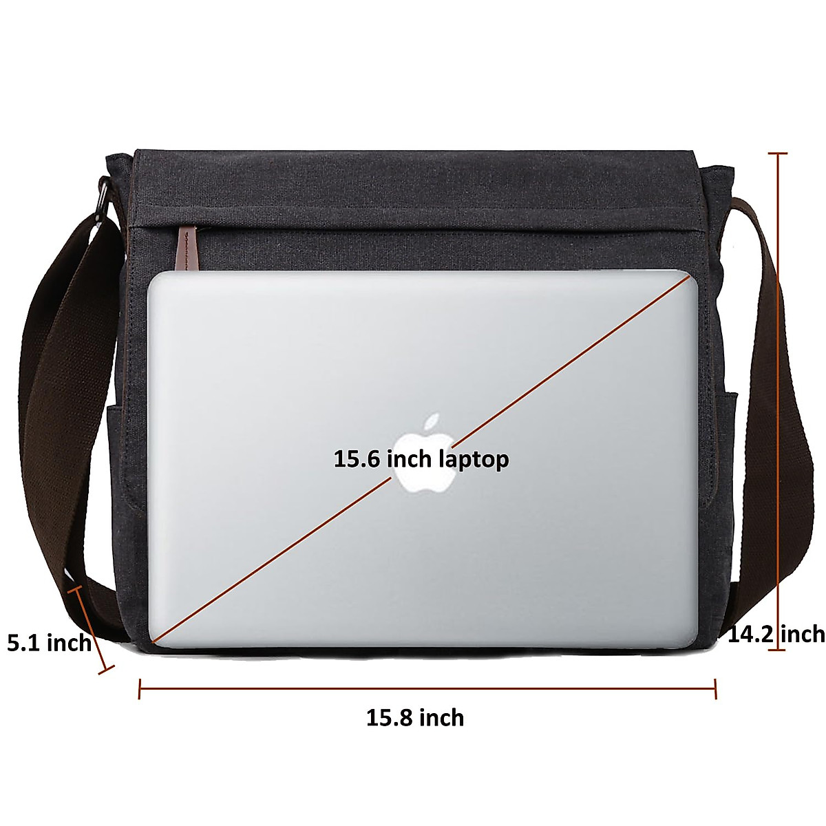 Canvas Messenger Bag for Men Women,Travel Satchel Shoulder bag 15.6 Inch Laptop Bags Business (Black)