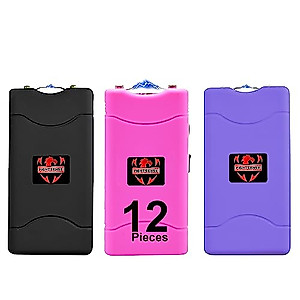 Wholesale Lot (12 Pc) Super Heavy Duty Stun Gun for Self Defense with Bright Led Flashlight, Rechargeable Battery, Nylon Holsters with Belt Loop for Easy Cary (Multi)