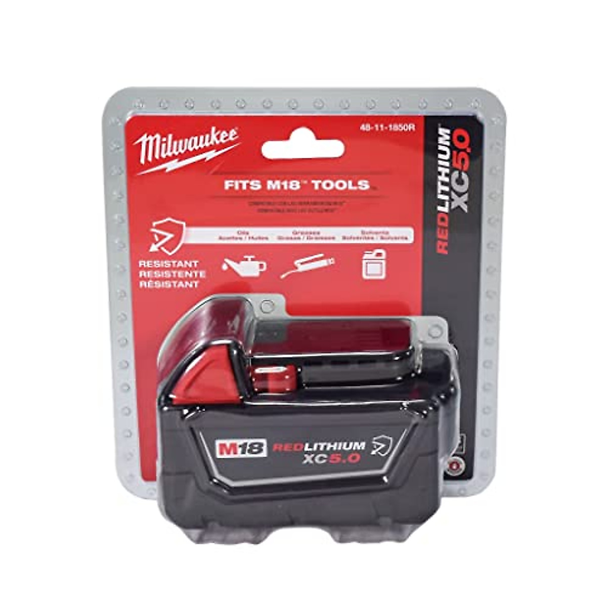 Milwaukee 48-11-1850R M18 18V 5Ah XC Extended Capacity Resistant Battery 2 Pack, (48-11-1850Rx2)
