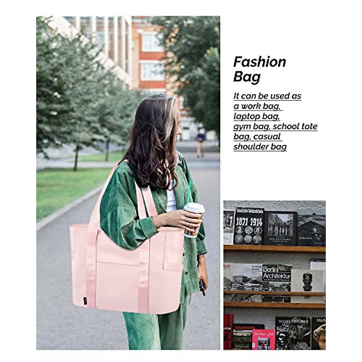 Prite Tote Bag for Women Weekender Bag with Laptop Compartment for Work Nurse School Travel Gym (Pink)