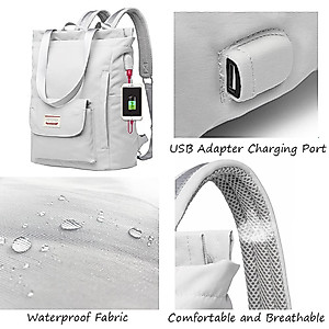 Rocking horce Convertible Tote Daypack Laptop Backpack Wide Top Open college student backpack Water Resistant Travel Work Casual Daypack (LIGHT GREY)