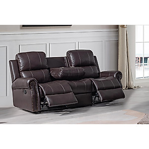 New Classic Furniture Sierra Faux Leather Sofa with Dual Recliners, Brown